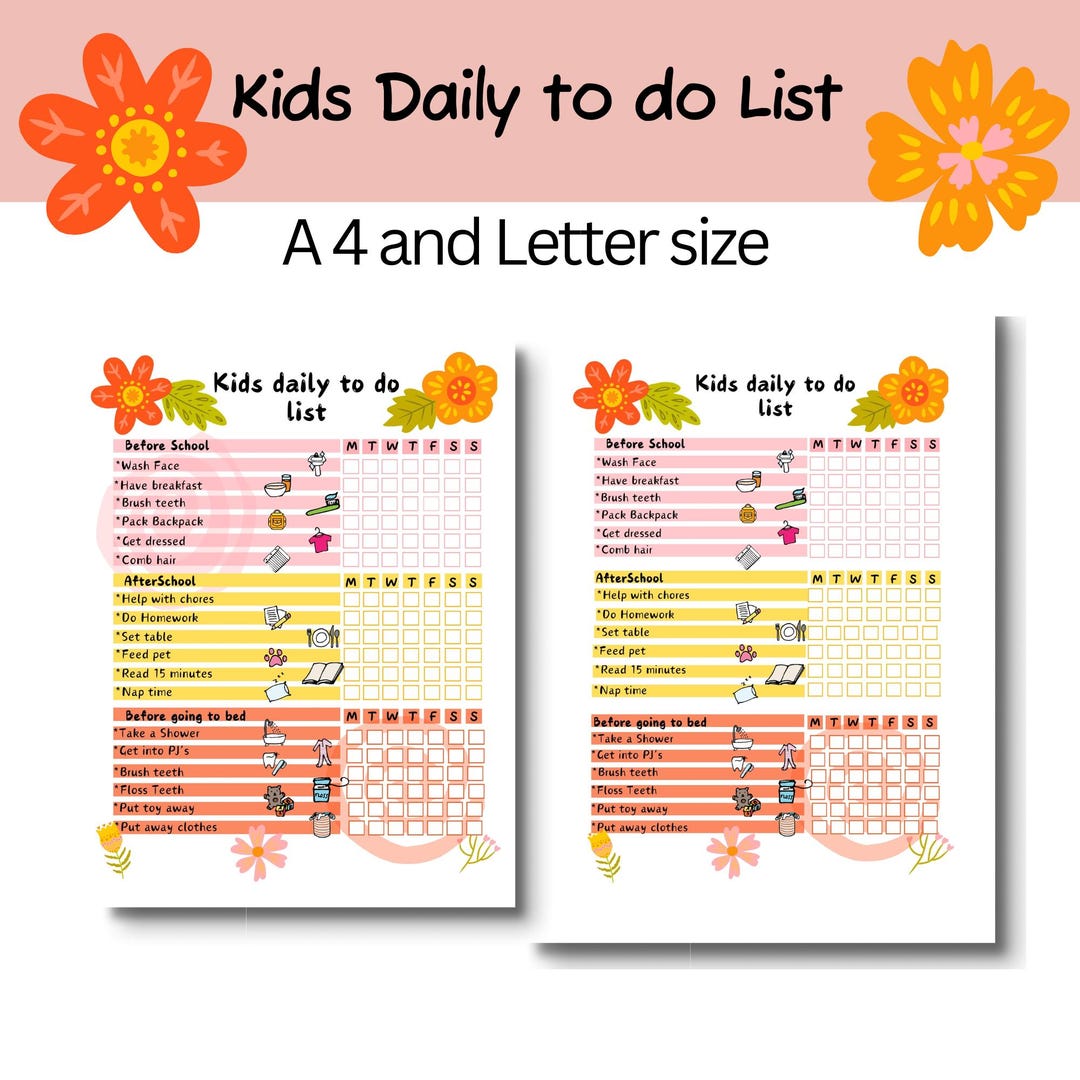 Flowers Editable Kids Checklist Printable Daily Chores | Fillable With ...