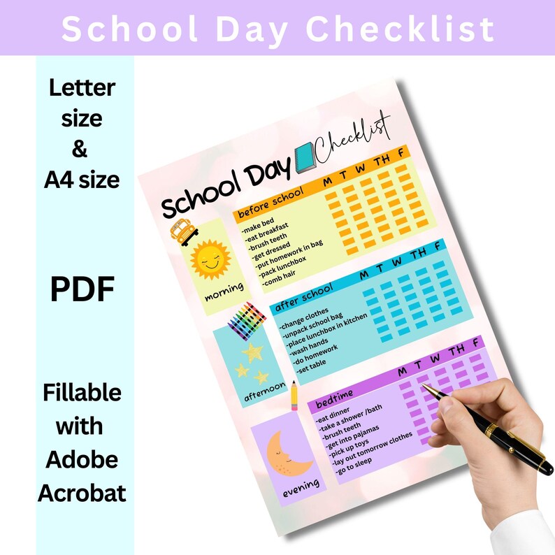 Editable School Day Checklist: Kids Responsibility Chart (digital ...