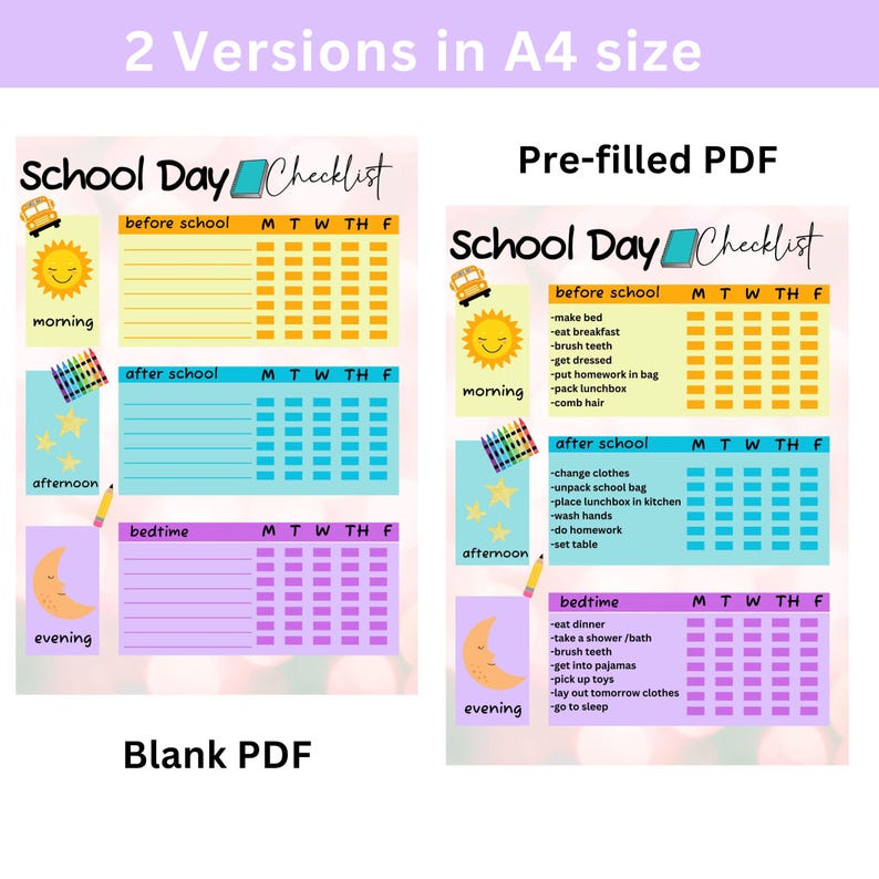 Editable School Day Checklist: Kids Responsibility Chart (digital ...