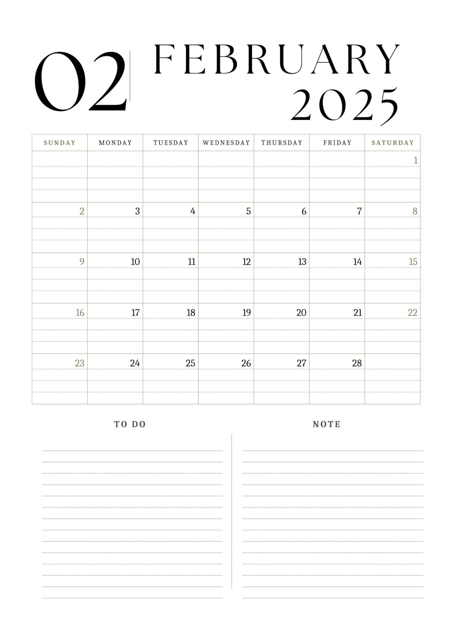 2025 Monthly Calendar, Printable Monthly Calendar, Minimalist Design ...