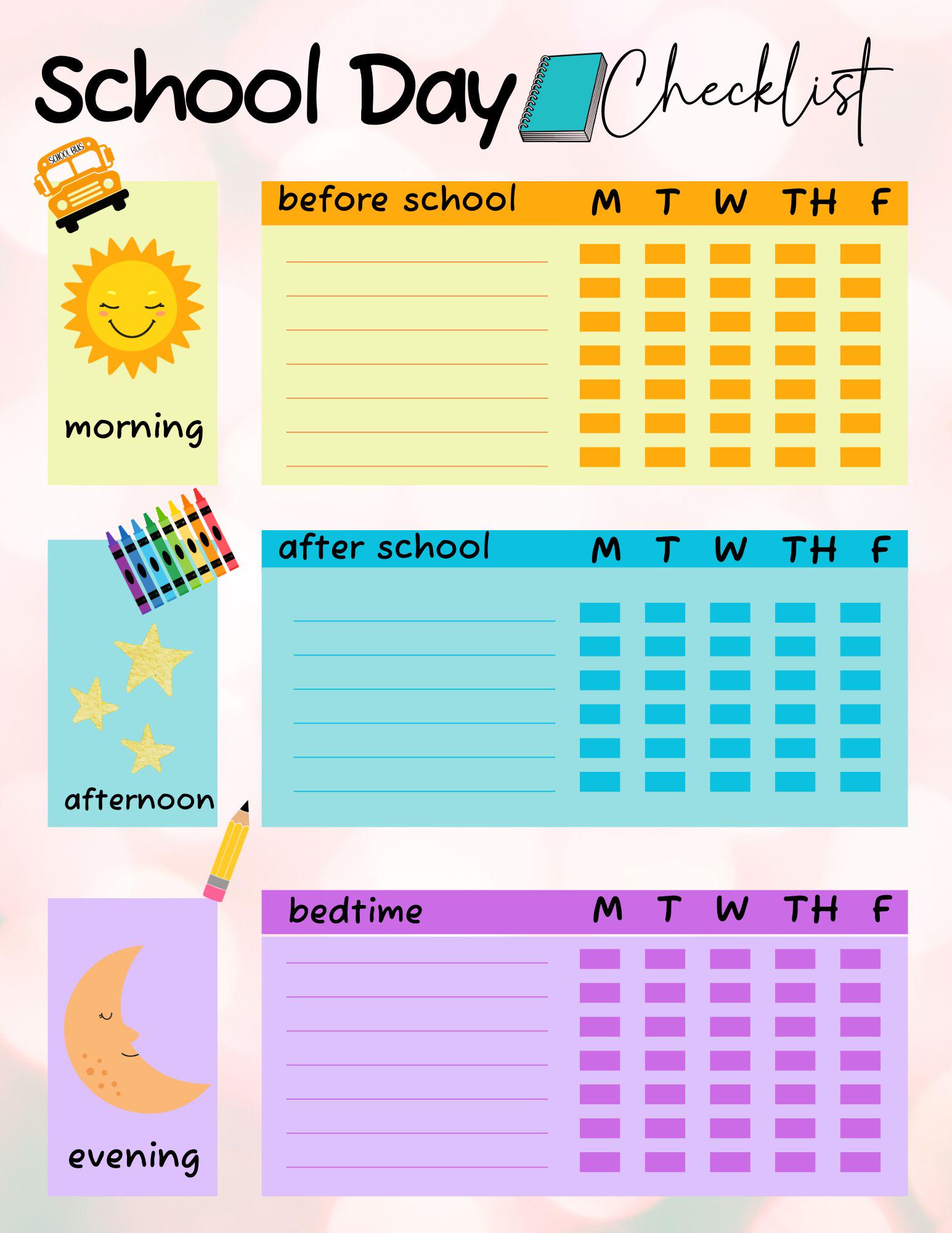 Editable School Day Chart Daily Checklist Responsibility Chart Daily ...