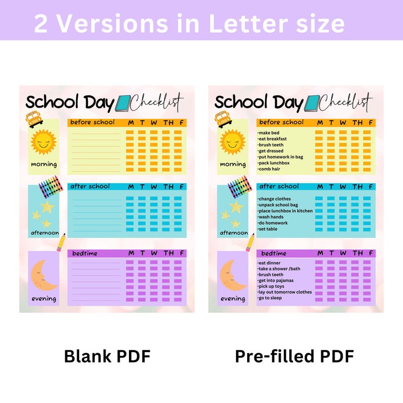 Editable School Day Checklist: Kids Responsibility Chart (digital ...