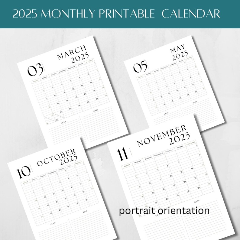 2025 Monthly Calendar, Printable Monthly Calendar, Minimalist Design ...