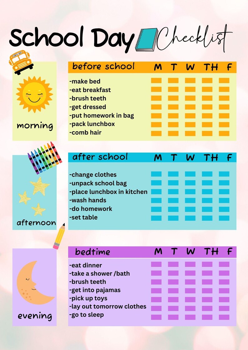 Editable School Day Checklist: Kids Responsibility Chart (digital ...