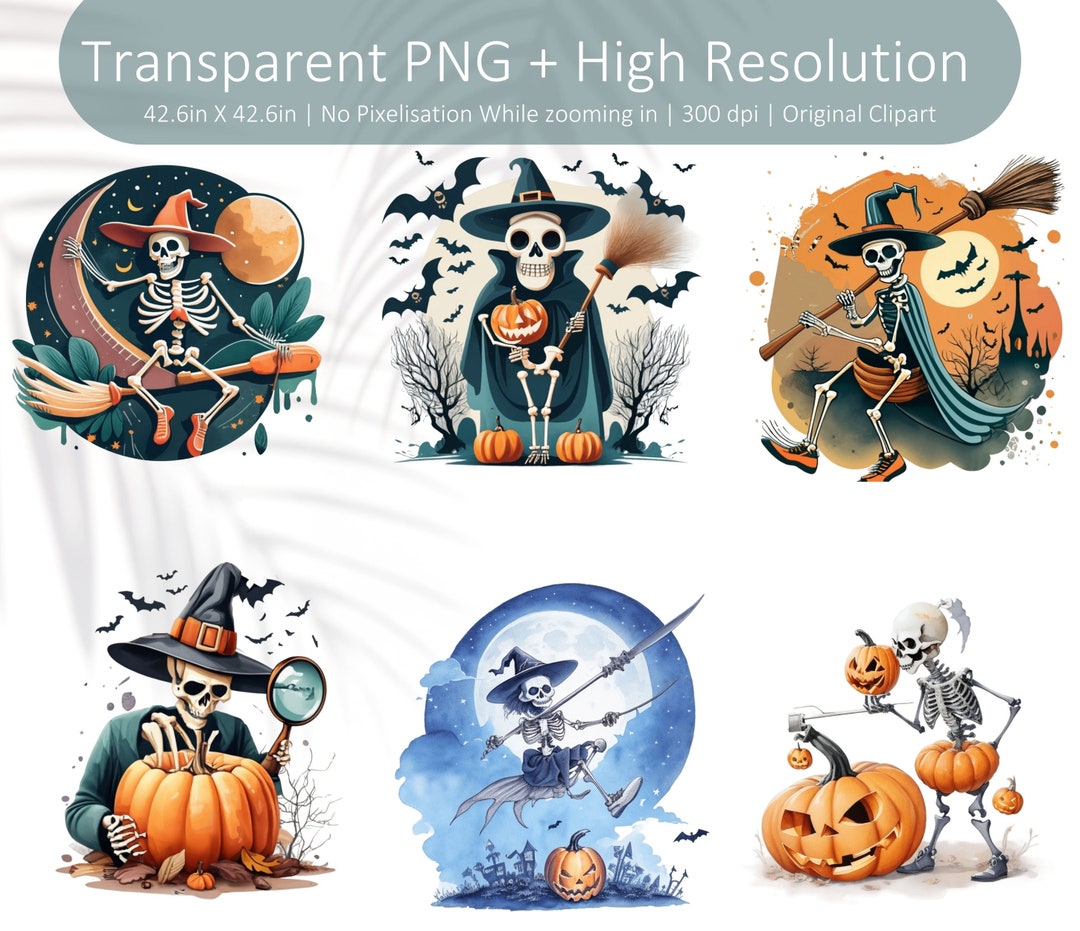 Skeletons Halloween Clipart Bundle, Digital Clipart, Halloween Clipart ...