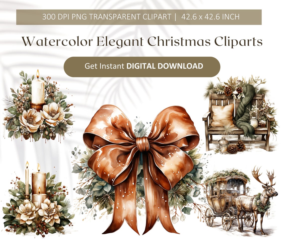 Watercolor Elegant Christmas Clipart, Digital Clipart, Halloween ...