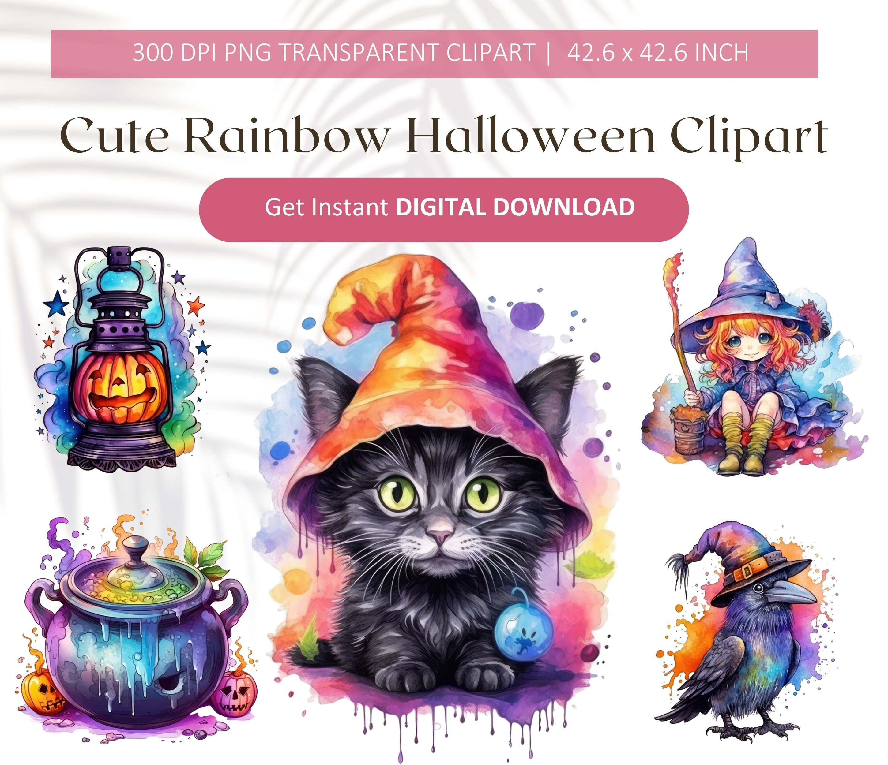 Cute Rainbow Halloween Clipart PNG, Digital Clipart, Christmas Clipart ...