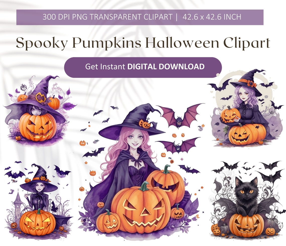 Spooky Pumpkins Halloween Clipart, Digital Clipart, Halloween Clipart ...