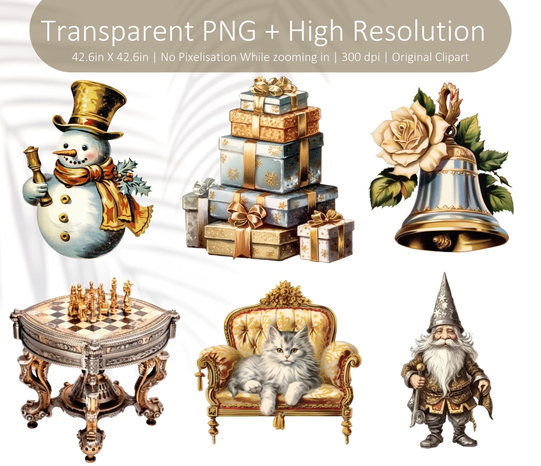 Gold Vintage Christmas Clipart PNG, Digital Clipart, Halloween Clipart ...