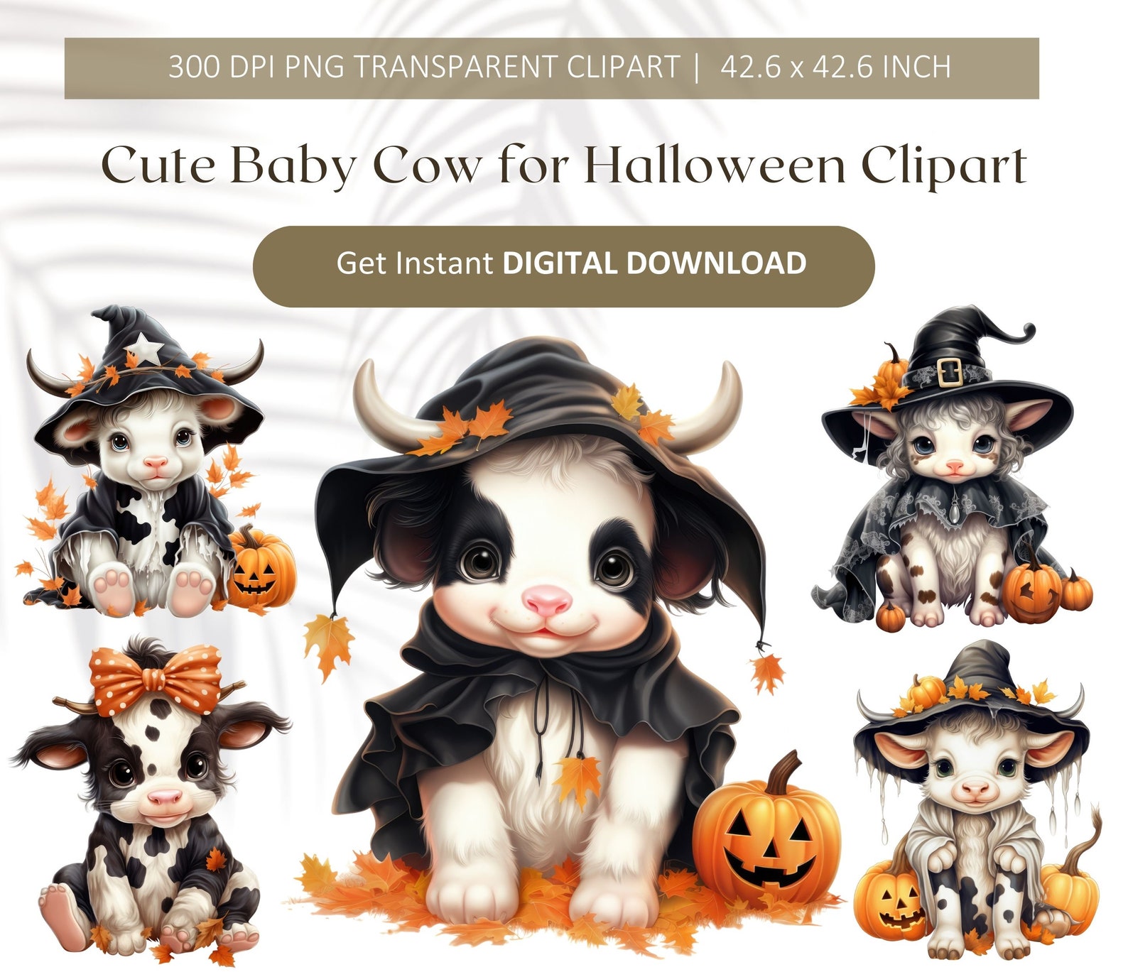 Cute Baby Cow for Halloween Clipart, Digital Clipart, Halloween Clipart ...