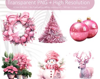 40 Watercolor Pastel Christmas Clipart Bundle Pink Christmas - Etsy