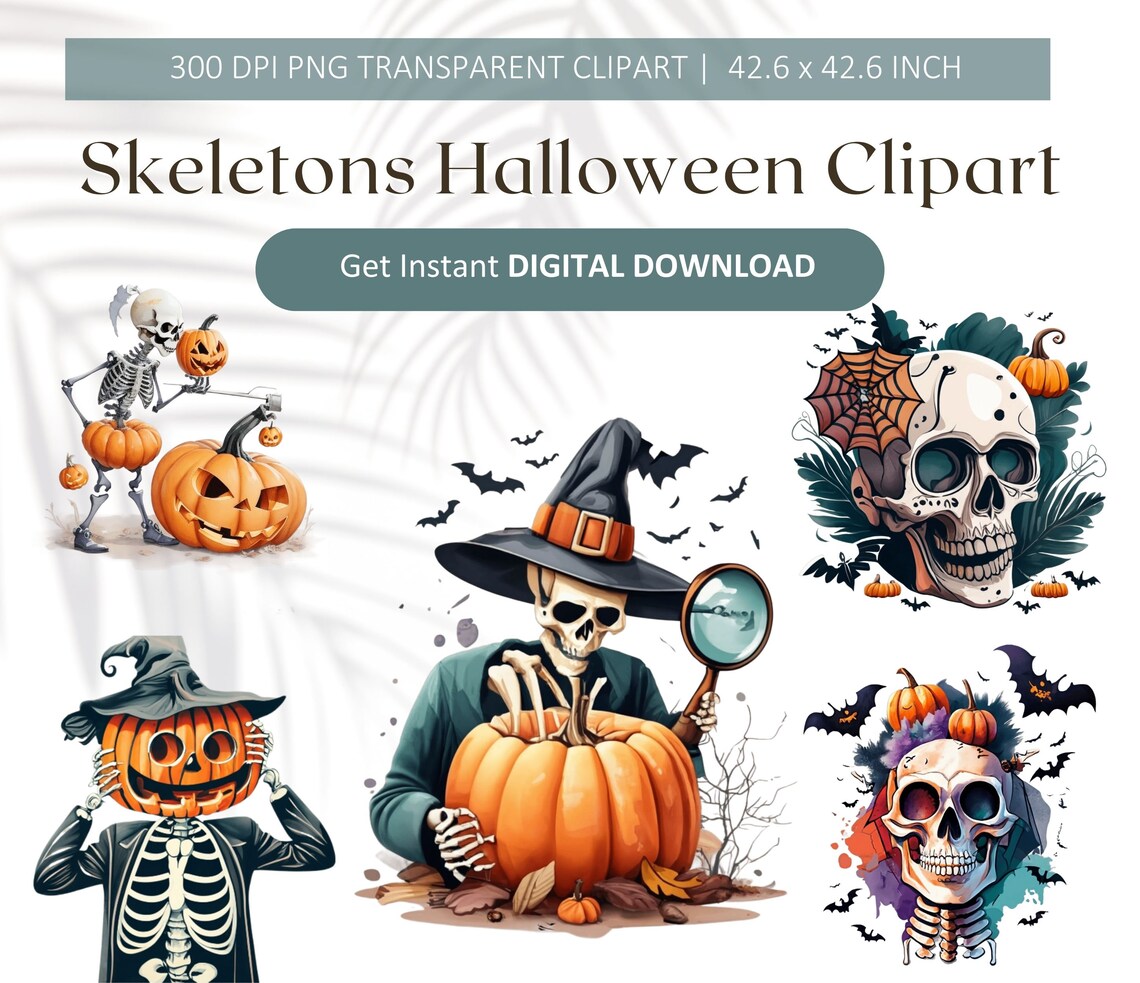 Skeletons Halloween Clipart Bundle, Digital Clipart, Halloween Clipart ...