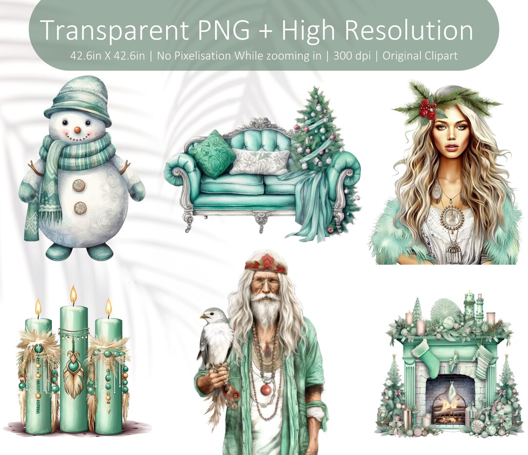 Mint Green Boho Christmas Clipart PNG, Digital Clipart, Halloween ...