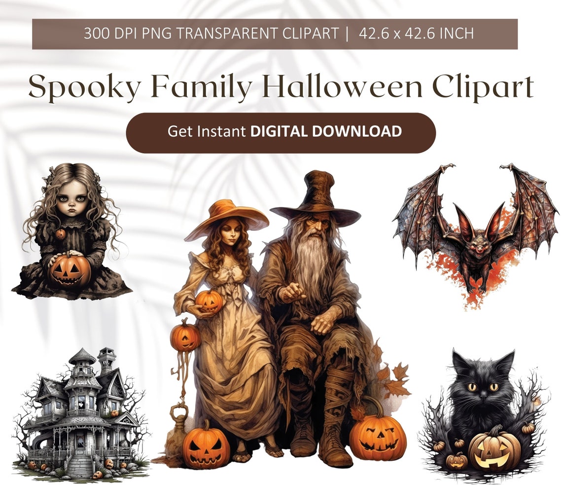 Spooky Family Halloween Clipart PNG, Digital Clipart, Halloween Clipart ...
