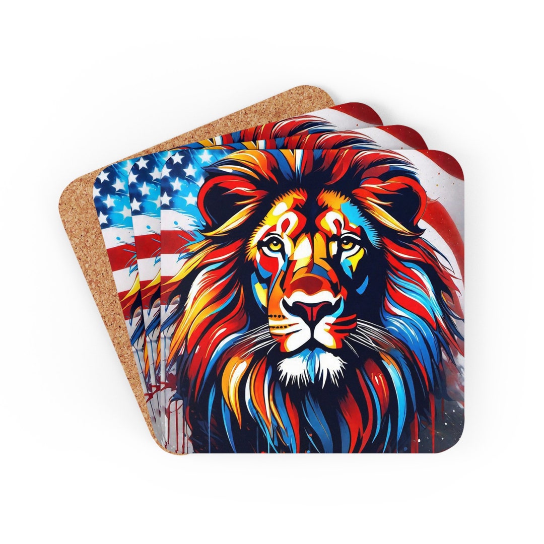 Patriotic MAGA Lion Corkwood Coaster Set - Etsy