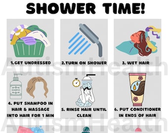 Kids Shower Routine Chart: Visual Aid for ADHD, Autism (digital ...