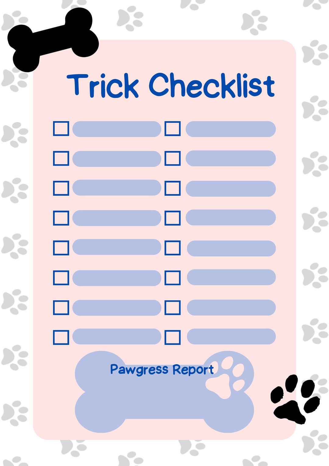 Dog Training Trick Checklist Trick Tracker - Etsy
