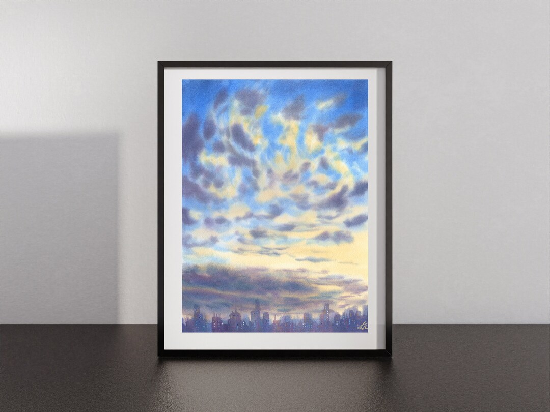 Cotton Clouds Painting Print, Cloudy Sky Print, Skyscape Painting ...