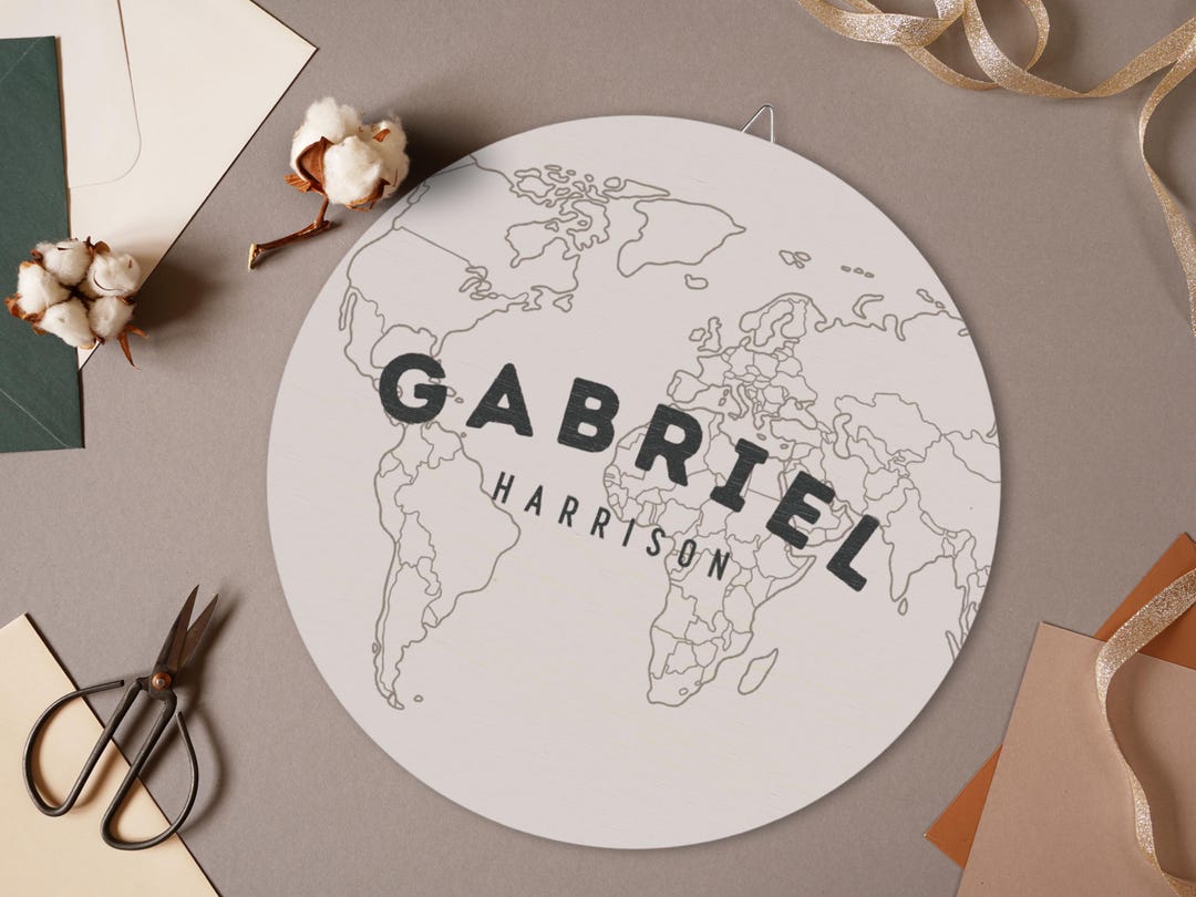 World Map Name Sign Custom Name Banner Adventure Nursery Decor Travel ...