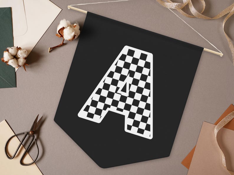 Checkered Initial Pennant Banner Checkered Name Sign Boy Checkered Kid ...
