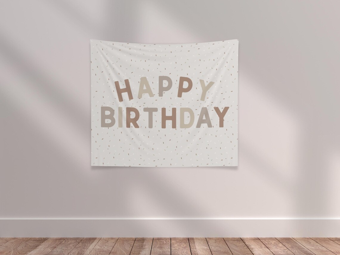 Birthday Banner Neutral Birthday Decor Beige Happy Birthday Sign Beige ...