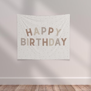 Birthday Banner Neutral Birthday Decor Beige Happy Birthday Sign Beige ...