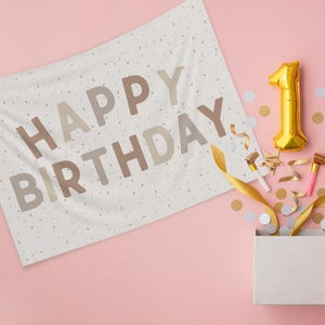 Birthday Banner Neutral Birthday Decor Beige Happy Birthday Sign Beige ...