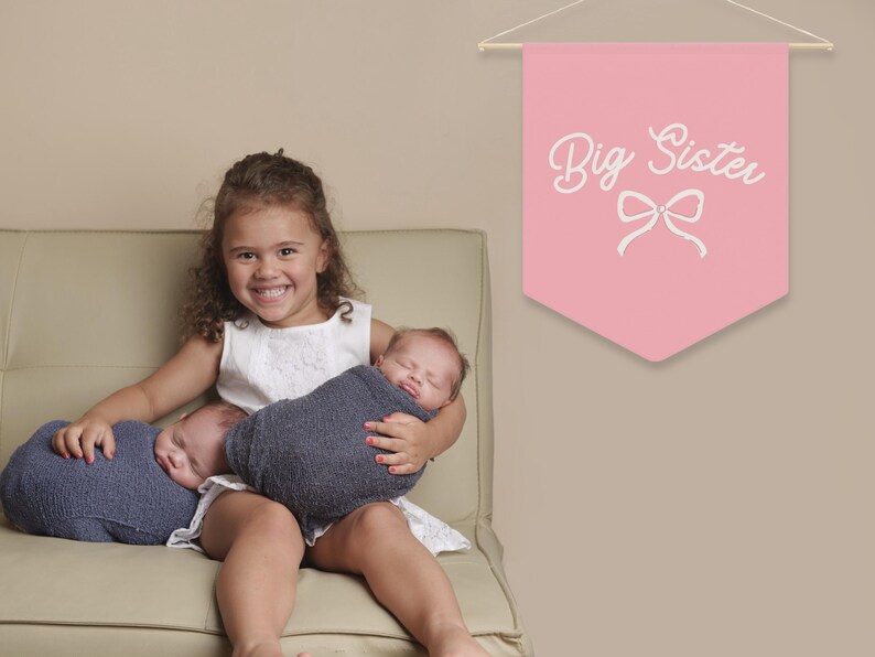 Big Sister Banner Pennant Pink Bow Banner Girl Gift Idea Big Sister ...