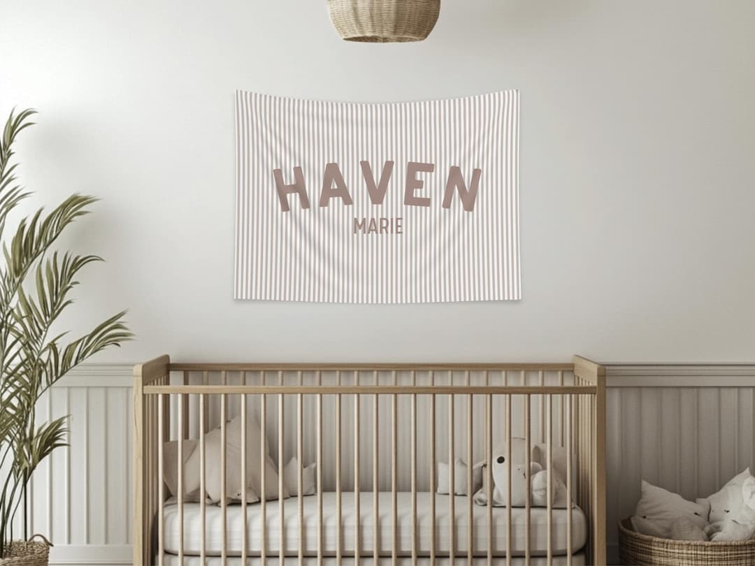 Stripe Name Banner Nursery Kids Room Name Flag Custom Girl Nursery ...