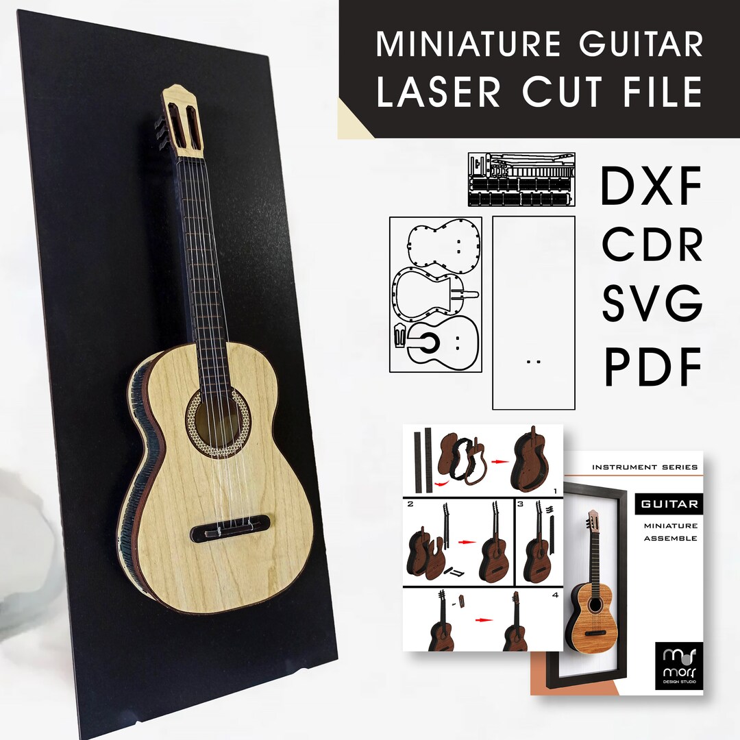 Miniature Guitar Laser Cut, DIY Small Guitar Model, Wooden Model Laser ...