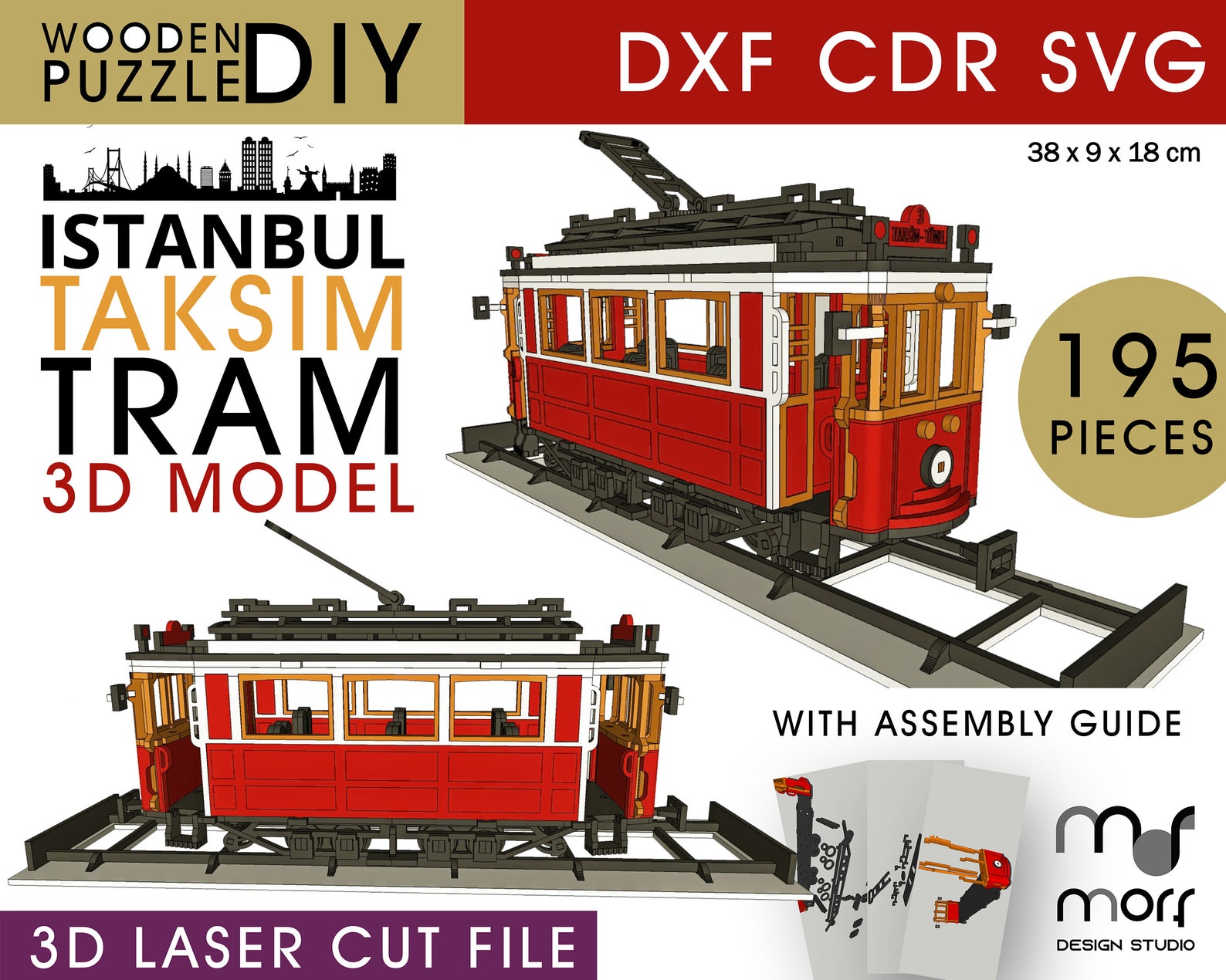 Istanbul Taksim Tram Model, Tram Model Laser Cut, Nostalgic Tram Puzzle ...