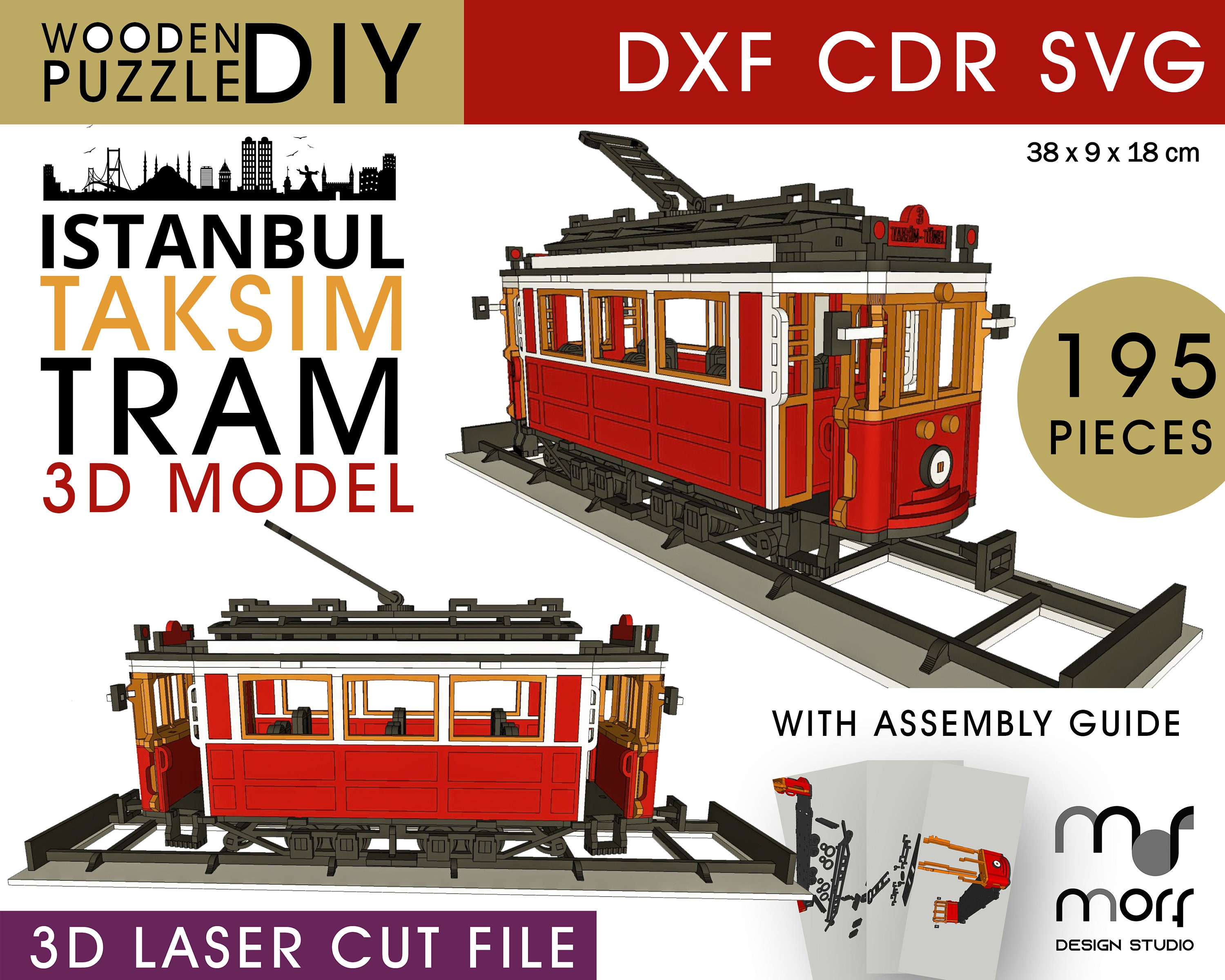 Istanbul Taksim Tram Model, Tram Model Laser Cut, Nostalgic Tram Puzzle ...
