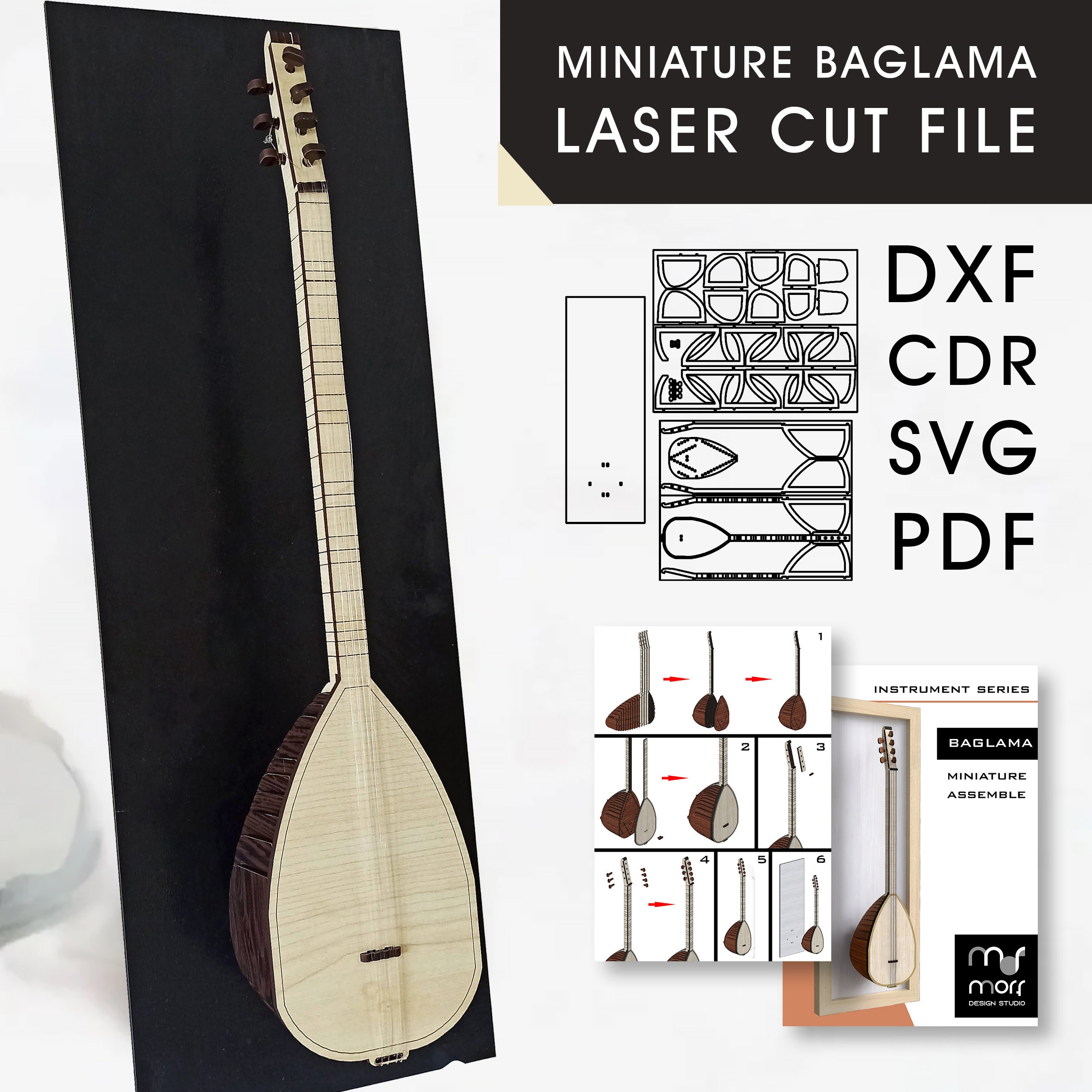 Small Baglama Instrument, Baglama Laser Cut, Baglama Digital File, Small Instrument Gift, DIY ...