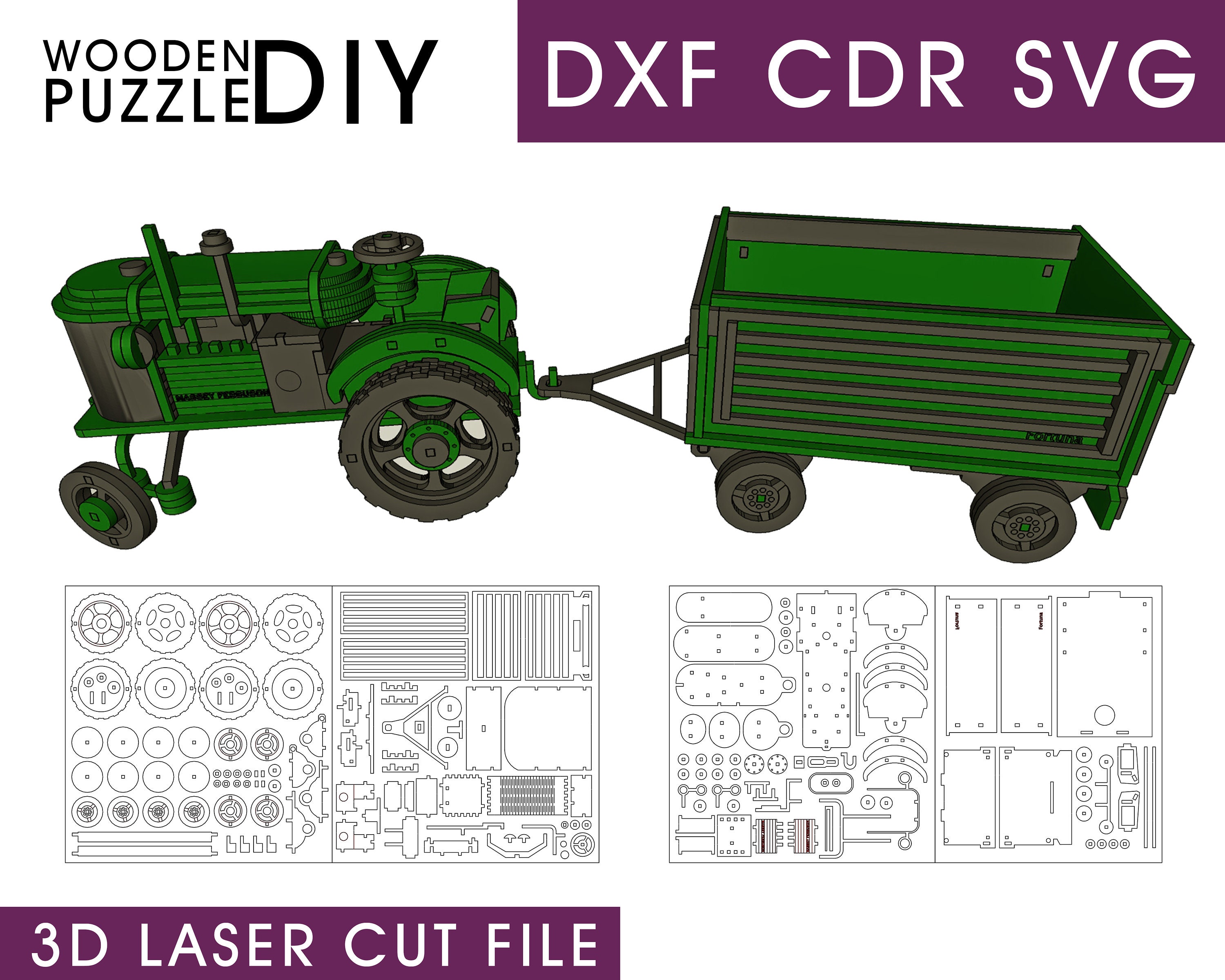 Vintage Farm Vehicle, Laser Cut Digital File, Classic Tractor Model ...