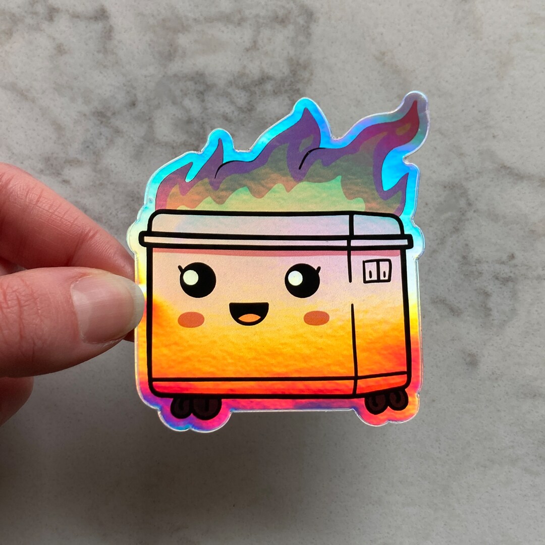 Cute Dumpster Fire Holographic Sticker Rainbow Kawaii Dumpster Fire ...