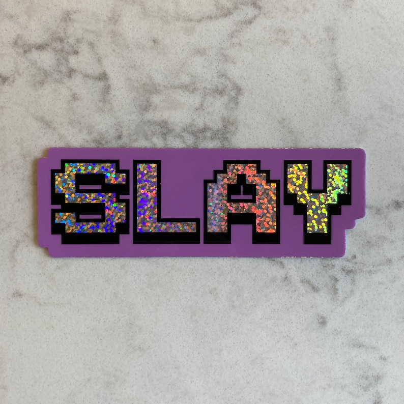 5 Slay Glitter Sticker Retro Font Glitter Sticker - Etsy