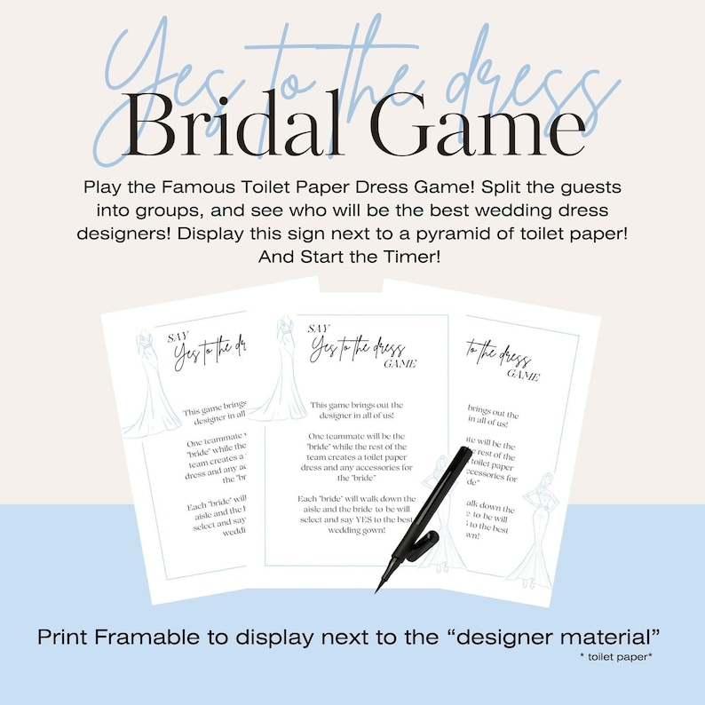 Say Yes to the Dress | Toilet Paper Game | Bridal Shower | Printable ...