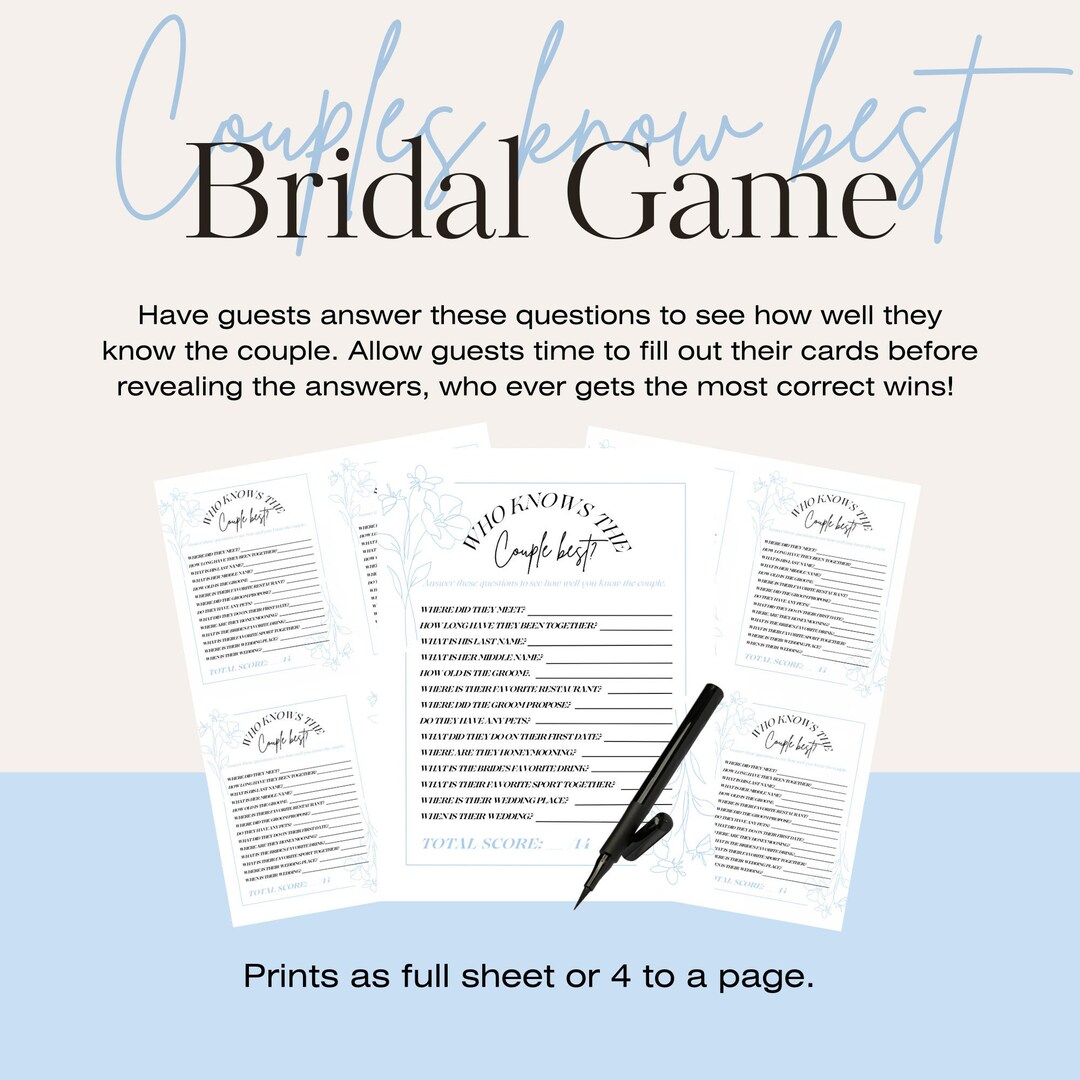 Who Knows the Couple Best | Guessing Game | Bridal Shower | Printable ...