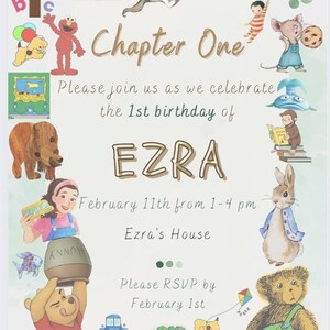Editable Birthday Invitation Children Book Theme, Digital Template ...
