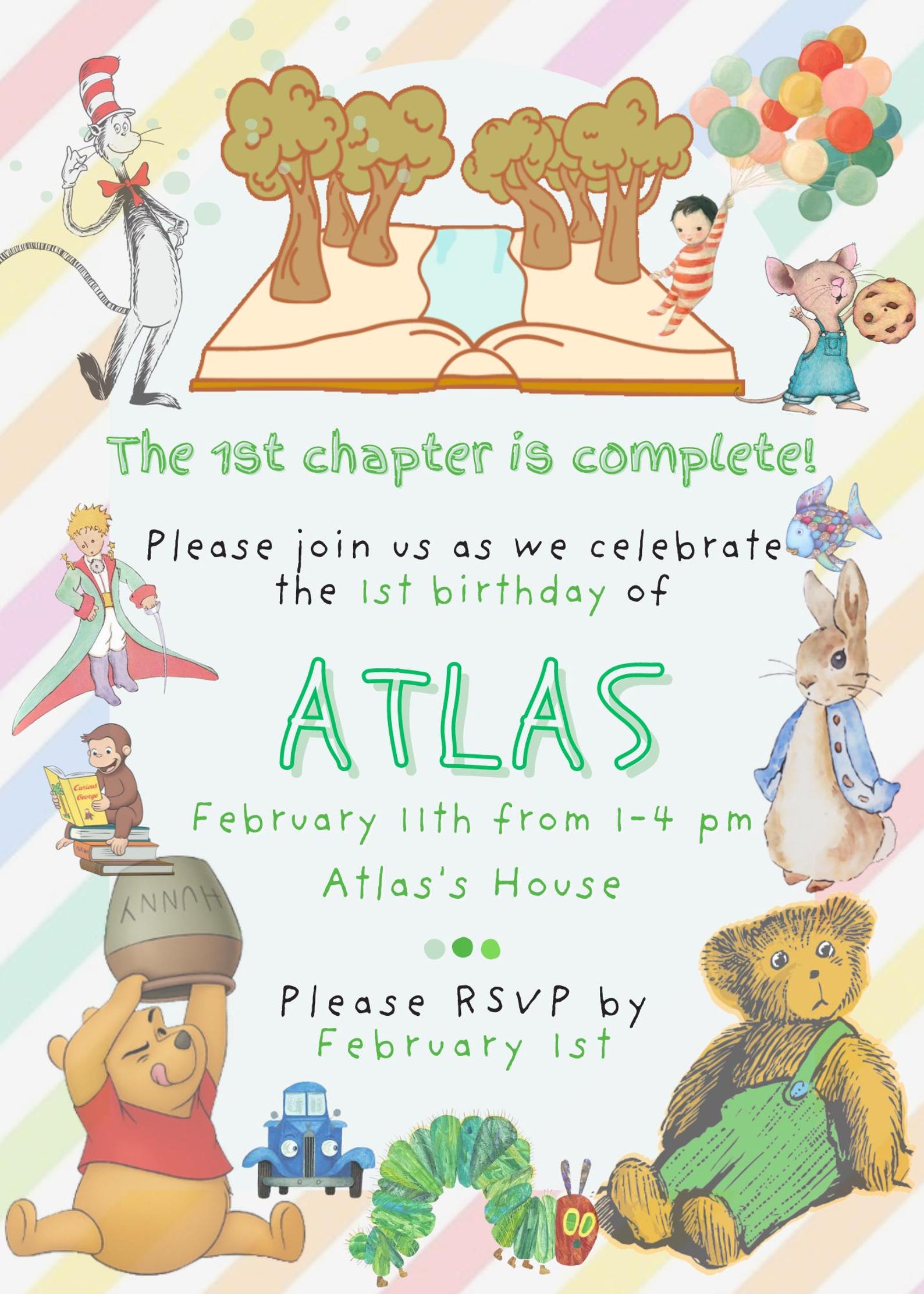 Children's Book Birthday Invitation: Editable Rainbow Template (digital ...