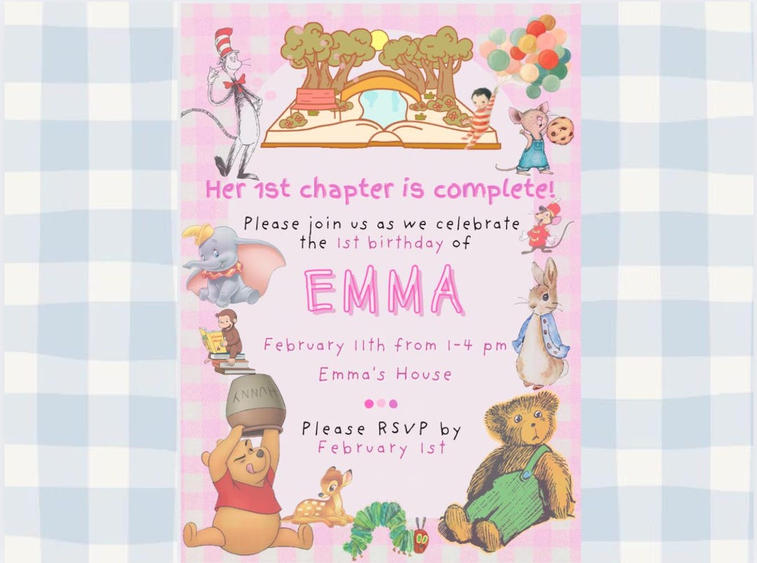Children's Book Birthday Invitation: Pink Gingham, Animated Video ...