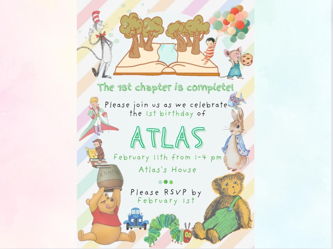 Children's Book Birthday Invitation: Editable Rainbow Template (digital ...