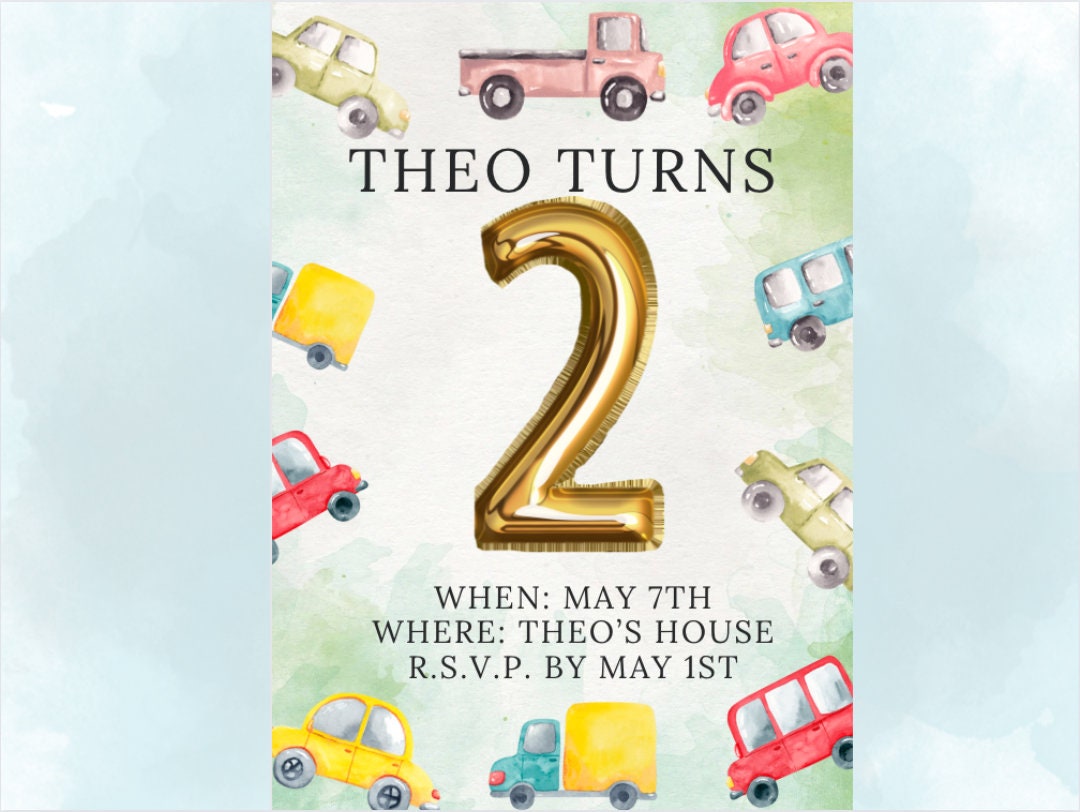 Editable Birthday Invitation Car Truck Bus Vehicle Theme, Digital ...
