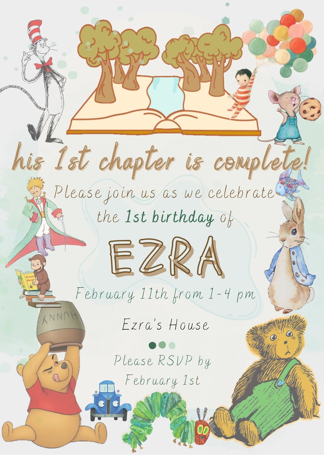 Editable Birthday Invitation Children Book Theme Digital - Etsy