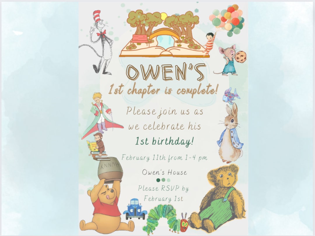 Editable Birthday Invitation Children's Book Storybook Theme, Digital ...