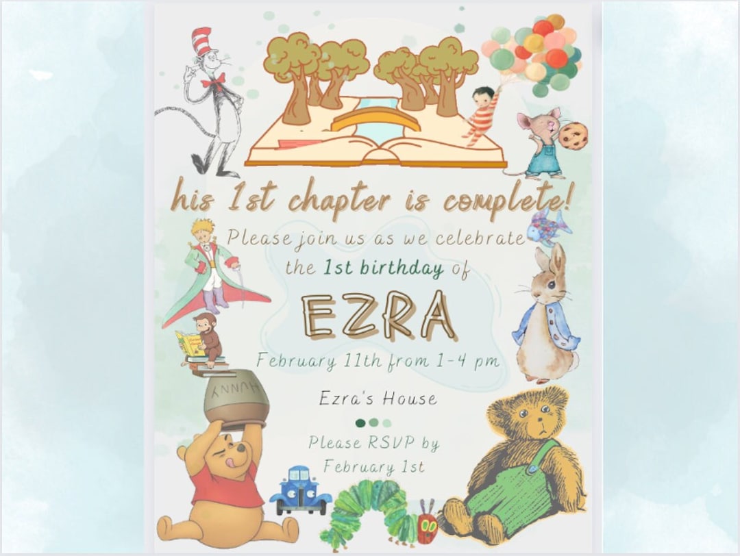 Editable Birthday Invitation Children Book Theme, Digital Template ...