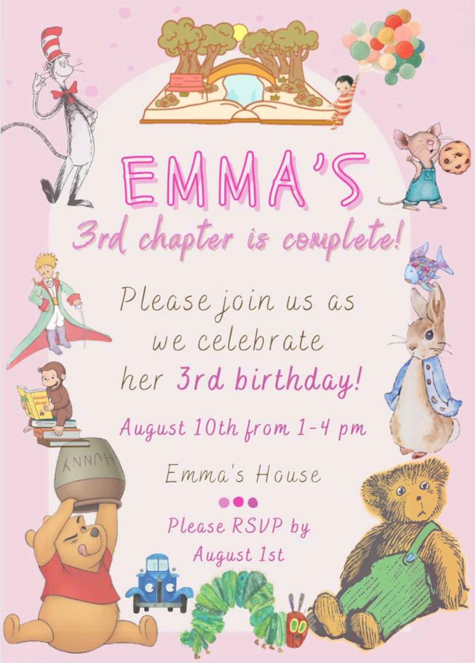 Children's Book Birthday Invitation: Pink Storybook Theme (digital ...