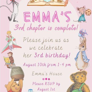 Children's Book Birthday Invitation: Pink Storybook Theme (digital ...