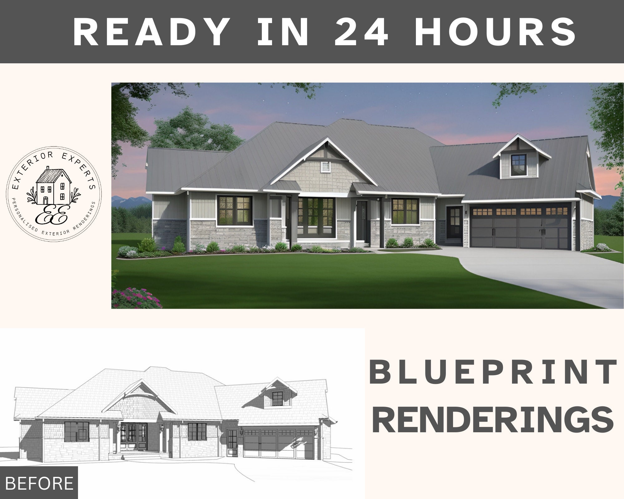 Blueprint Rendering, Exterior House Rendering, Digital Visualization ...