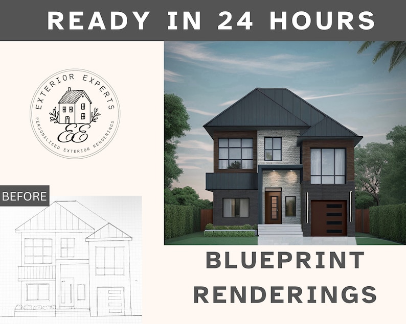 Blueprint Rendering, Exterior House Rendering, Digital Visualization ...